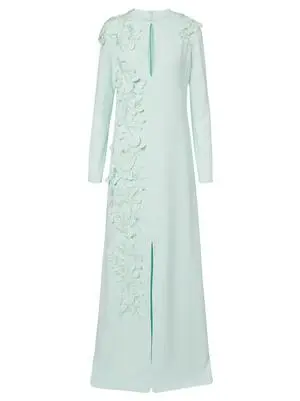 Costarellos Verana Embellished Floral Appliqué Gown - Turquoise