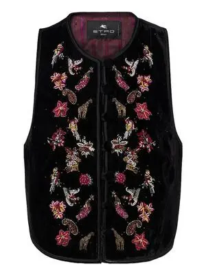 Etro Embellished Velvet Vest - Black