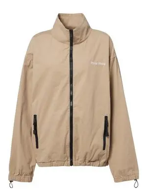Miu Miu Cotton Gabardine Jacket With Zipped Front And Elasticated Waist - Beige