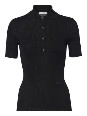 Fendi Ribbed-knit Wool-blend Polo Shirt - Black