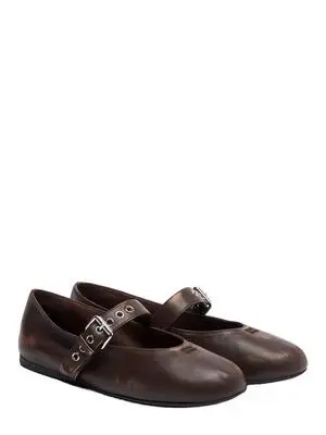 Miu Miu Leather Mary Jane Flats - Brown