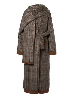 BRUNELLO CUCINELLI Brunello Cucinelli Checked Mohair And Wool-Blend Wrap Cardigan With Detachable Hood And Belt