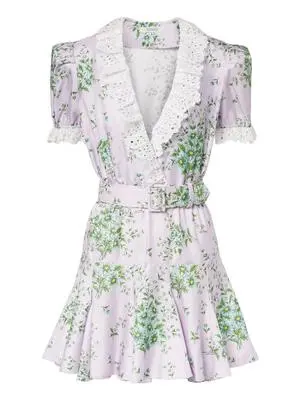 RODARTE Floral Silk Twill Minidress - Purple