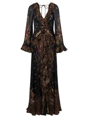 Etro Printed Ruched Silk Maxi Dress - Black