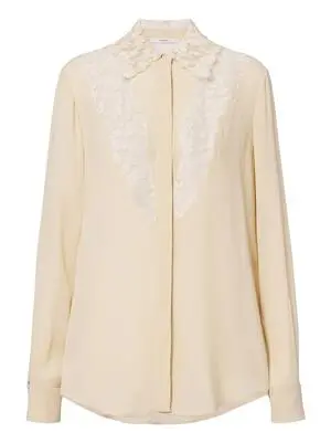 Fendi Lace-trimmed Silk Georgette Shirt - Beige