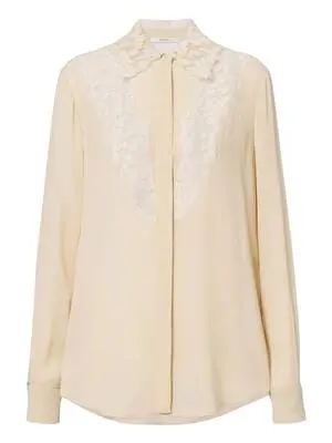Fendi Lace-trimmed Silk Georgette Shirt - Beige