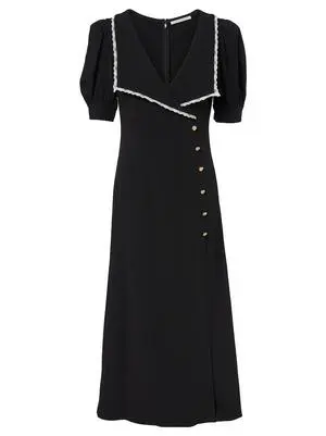Alessandra Rich Lace-trimmed Cady Midi Dress - Black