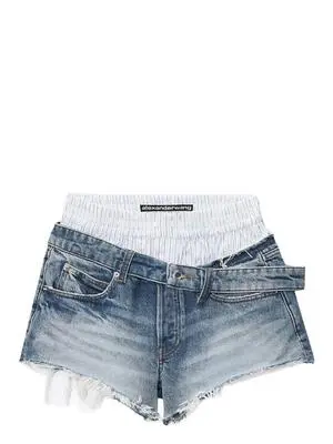 Alexander Wang Denim Shorts With Layered Boxer Detail - Blue