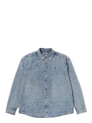 A BATHING APE One Point Line Camo Jacquard Long Sleeve Shirt - Denim