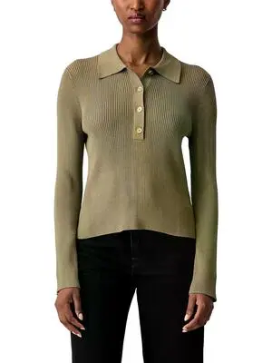 Michael Kors Ribbed Knit Polo Sweater With Gold-tone Hardware - Green