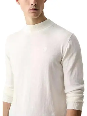 Karl Lagerfeld Logo Patch Mock Neck Fine Knit Sweater - Neutrals