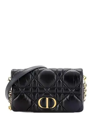 DIOR Christian Dior Caro Flap Pouch With Chain Macrocannage Quilt Calfskin