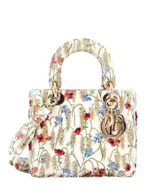 Dior Christian Dior Lady Dior Bag Embroidered Printed Leather Satchel Neutrals