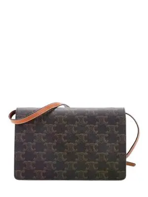 Celine Triomphe Coated Canvas Wallet On Strap Crossbody Bag - Brown