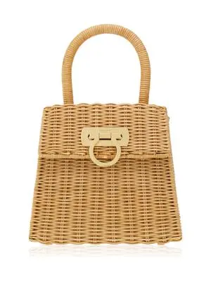 FERRAGAMO Small Wicker Top Handle Bag - Tan
