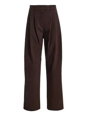 Co Cotton Twill Wide Leg Pleated Pants - Brown