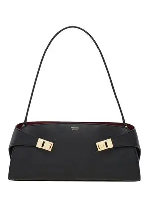 FERRAGAMO Ferragamo East-West Leather Shoulder Bag With Buckled Straps Black