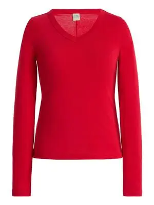 FLORE FLORE Jill Cotton V-neck Long Sleeve T-shirt - Red