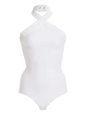 Balmain Glittered Compact Knit Halterneck Bodysuit - White