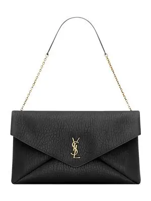 Saint Laurent Cassandre Envelope Pouch On Chain In Lambskin - Black