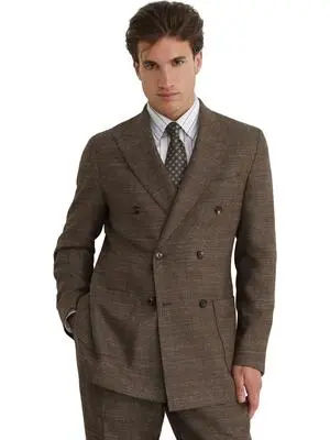 REISS Vallance Wool-blend Double-breasted Herringbone Blazer Classic-fit - Brown