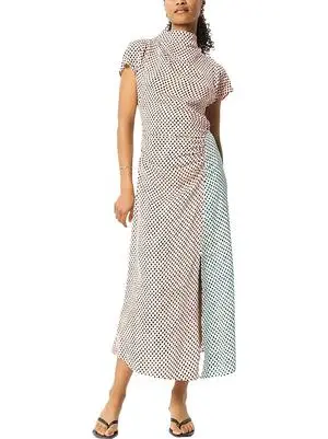 WHISTLES Whistles Graphic Check Cowl Neck Midi Dress