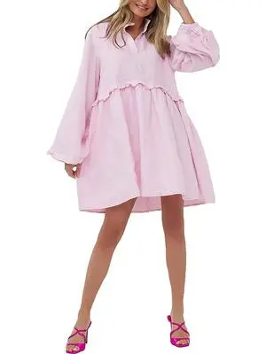 MARIELLE STOKKELAAR Blanche Linen Dress With Ruffled Sleeves - Pink