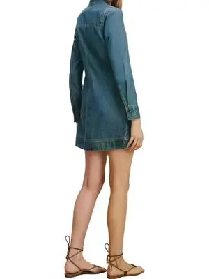 Veronica Beard Pryce Pleated Denim Mini Dress - Blue