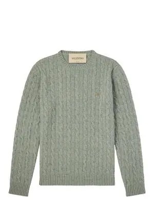Valentino Garavani Virgin Wool Vlogo Cable Knit Sweater - Green