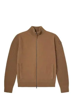Moncler Wool-cashmere Blend Zipped Cardigan - Brown
