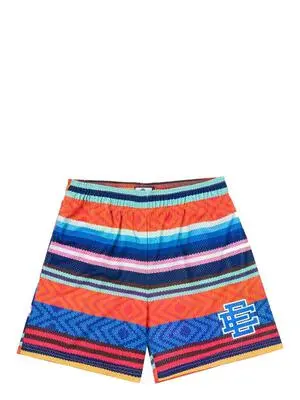 ERIC EMANUEL Striped Pattern Logo Print Shorts - Blue