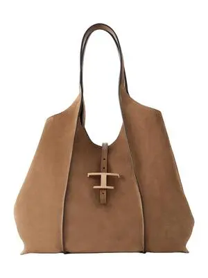 TOD'S T Timeless Suede Shoulder Bag - Neutrals