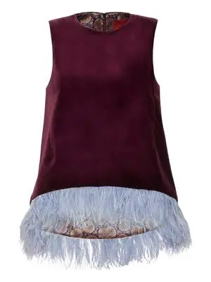 La DoubleJ La Scala" Velvet Top With Feather Trim - Brown