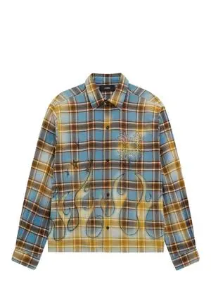 Amiri Ma Quad Bleached Flannel Shirt - Blue/brown