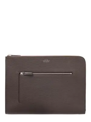 Smythson Ludlow Textured-leather Laptop Case - Dark Brown