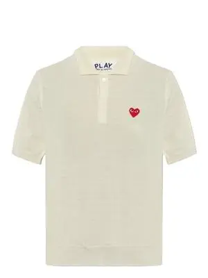 Play Comme Des Garcon Knitted Polo Shirt With Logo Patch - Cream