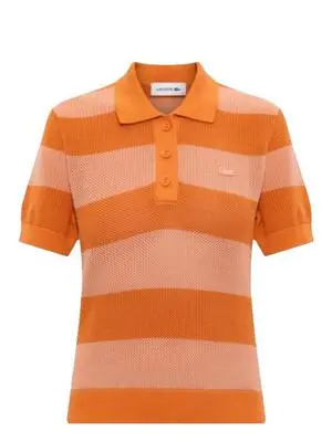 Lacoste Striped Knit Polo Shirt - Orange