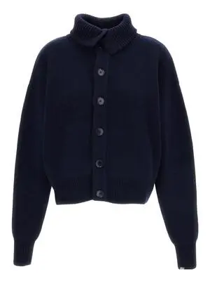 Extreme Cashmere Fold-over High Neck Button-up Sweater - Blue