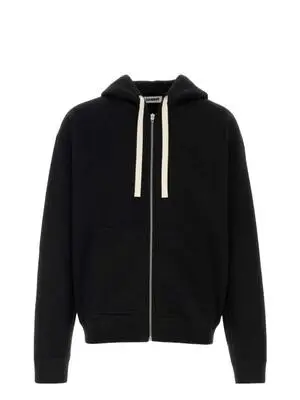 JIL SANDER Zip-up Drawstring Hoodie - Black