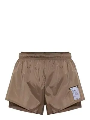 Satisfy Elastic Waist Double Layer Shorts - Brown