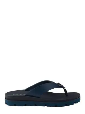 Prada Rubber Thong Sandals With Enameled Metal Detail - Blue