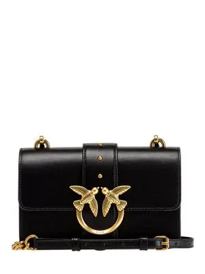 Pinko Leather Flip Shoulder Bag With Love Birds Buckle - Black