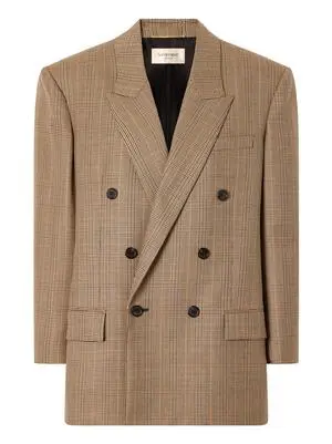 Saint Laurent Double-breasted Prince Of Wales Wool Blazer - Brown