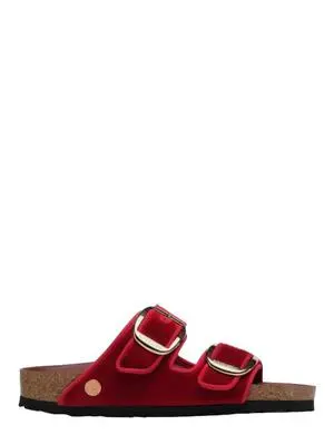 BIRKENSTOCK Arizona Big Buckle Piping Rivet Logo Slides - Red