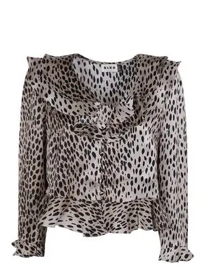 Rixo Atlas Ruffled Hem Printed Blouse - Potblack