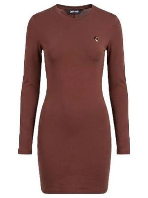 Just Cavalli Cotton And Elastane Long Sleeve Mini Dress - Brown