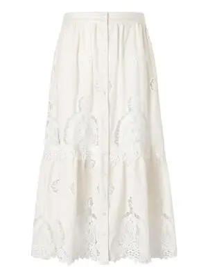 MIGUELINA MIGUELINA Carolina Guipure Lace-Trimmed Cotton-Blend Maxi Skirt