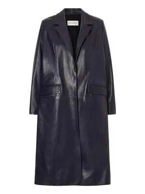 Nour Hammour Isaline Leather Coat - Navy