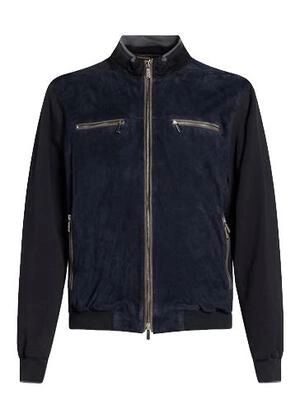 MOORER Ovine Leather Bomber Jacket - Blue