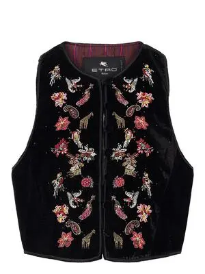 Etro Embellished Cropped Velvet Vest - Black